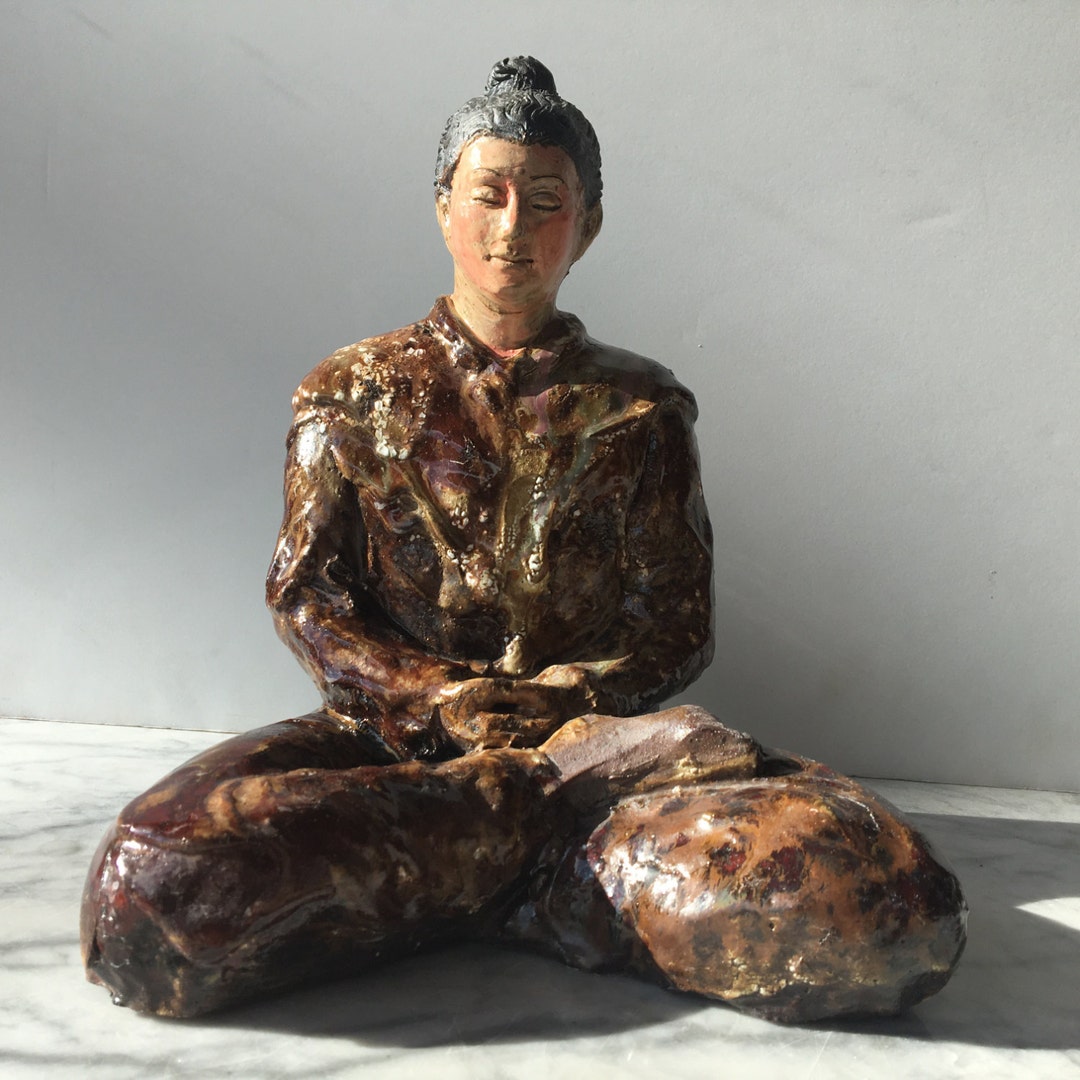 Buddha Statue, Ceramic Figure Sculpture in Meditation, Half Lotus ...