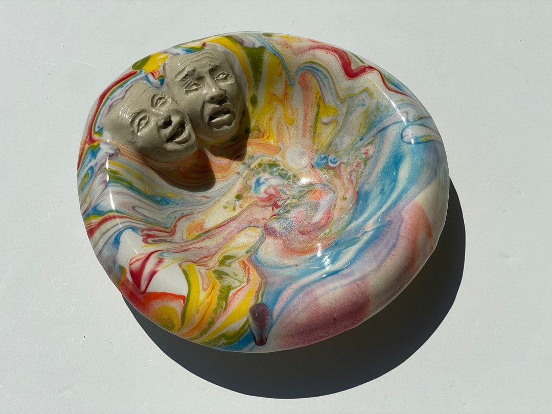 Drama Masks Ceramic Faces Bowl Art Pottery Sculpture Wall Hanging ...