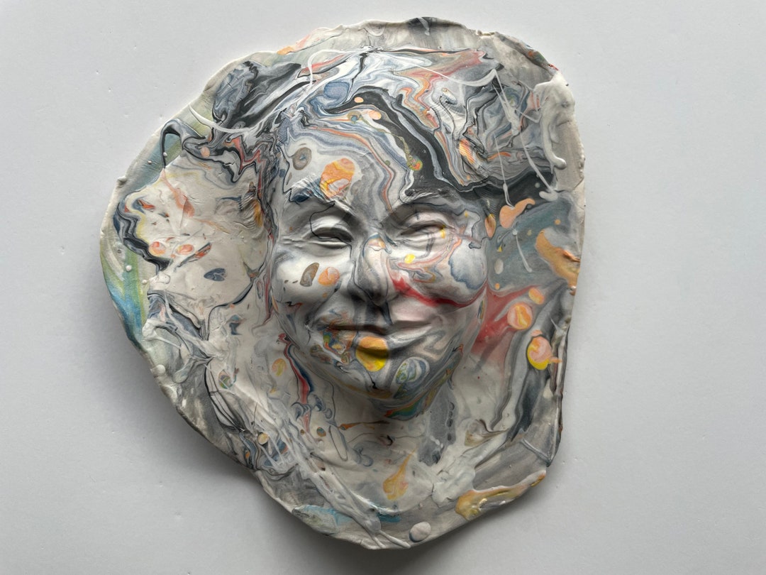 Ceramic Wall Art Portrait of a Woman, Sculpture Face Mask With Colorful ...