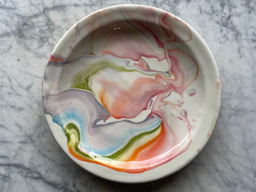 Marbled Plate Ceramic Spin Art Pottery Colored Porcelain Slip, Clear ...