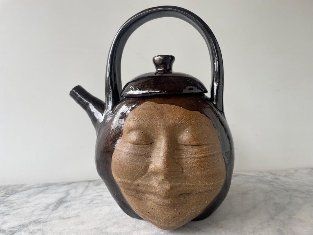 Teapot Face Sculpture Art Pottery Marbled Stoneware Agateware Vessel ...