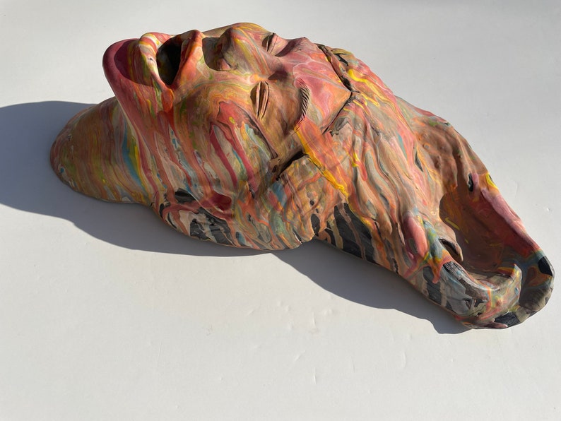 Mouth Vase Bust Wall Sculpture Colorful Marbled Porcelain Slip Painting ...