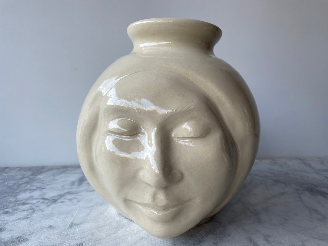 Moon Face Vase Centerpiece Vessel Sculpture Head Wabi Sabi | Etsy