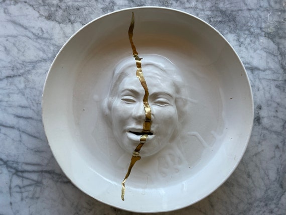 Kintsugi Face Platter Sculpture Wall Hanging Portrait Relief | Etsy