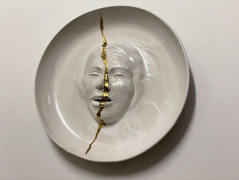 Kintsugi Face Platter Sculpture Wall Hanging Portrait Relief | Etsy