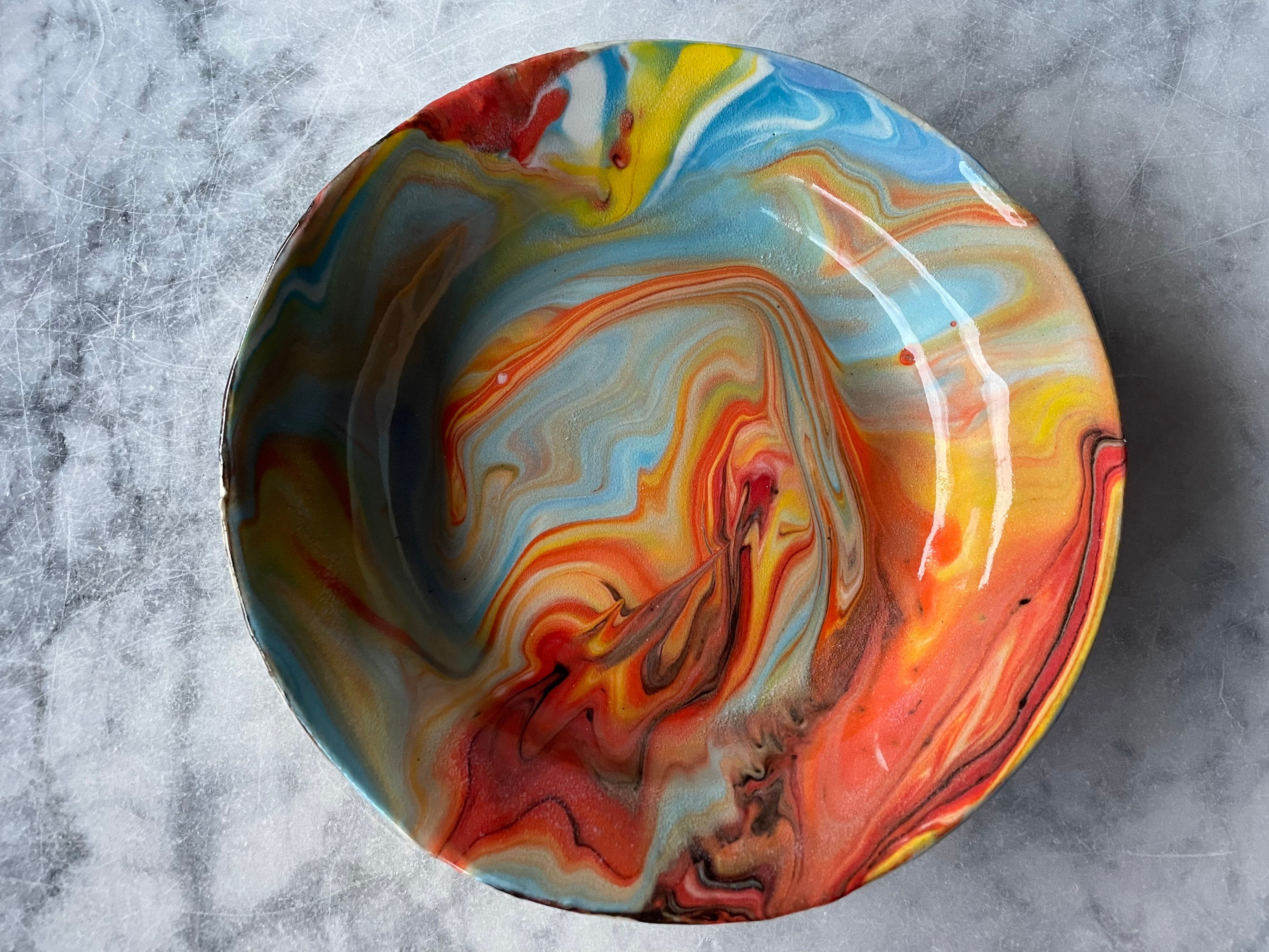 Kitchen & Dining Marbled plate ceramic art pottery platter with colored ...