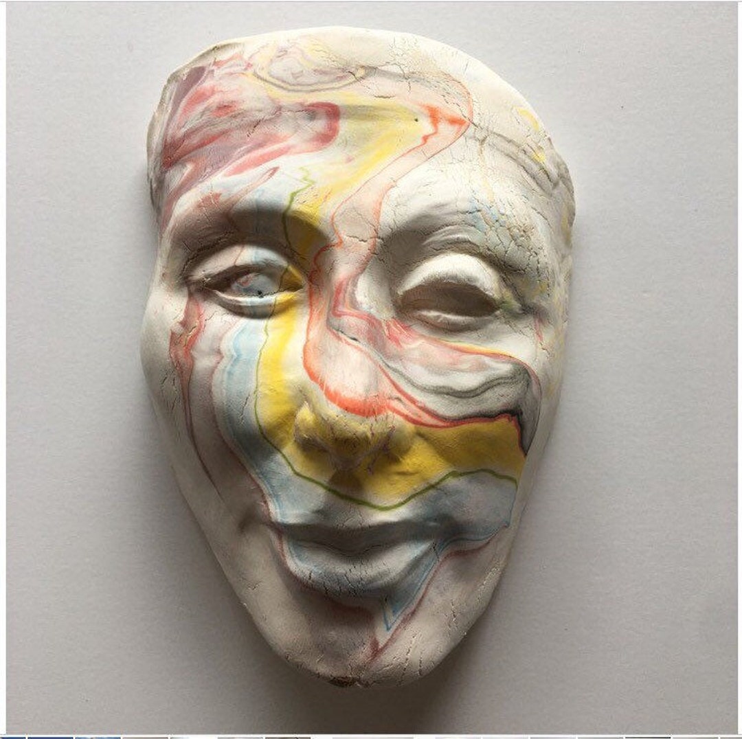 Ceramic Wall Art Mask of a Woman, Sculpture Face With Marbled Mud Crack ...