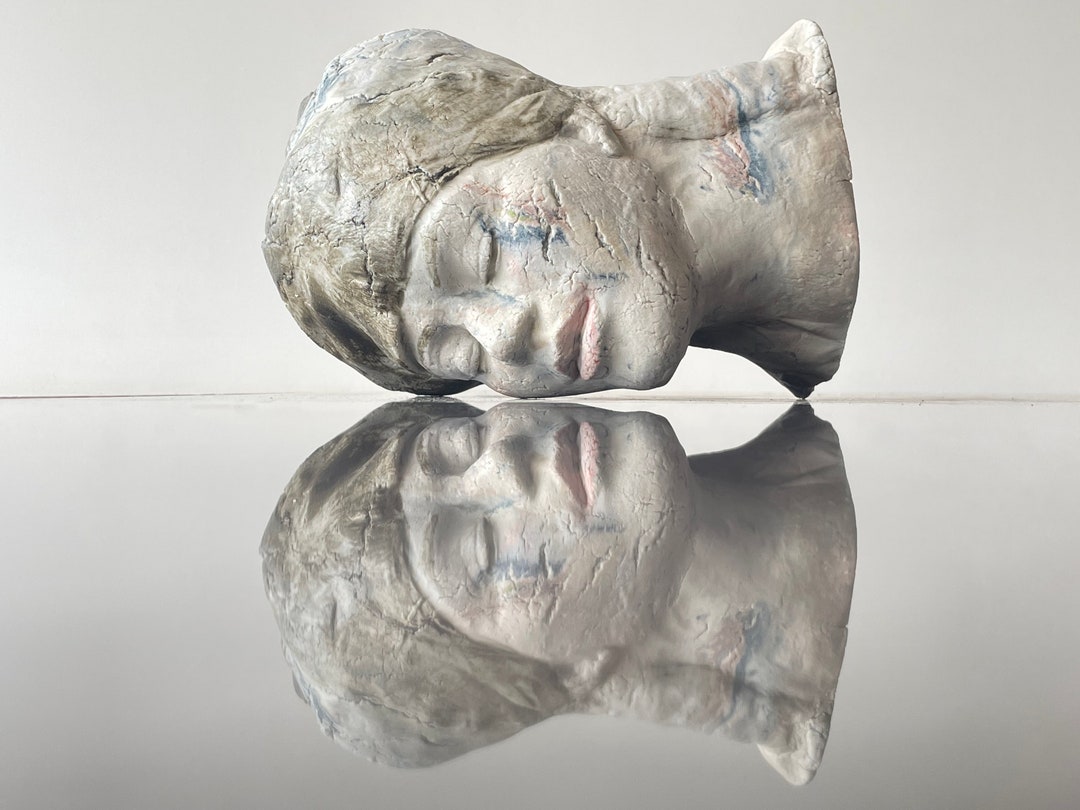 Ceramic Head Sculpture Portrait Bust of a Woman, Marbled Porcelain Wabi ...