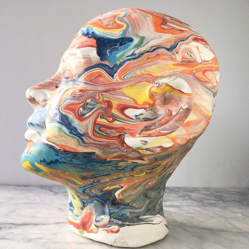 Sculpture Bust Colorful Marbled Porcelain Slip Painting Drips - Etsy