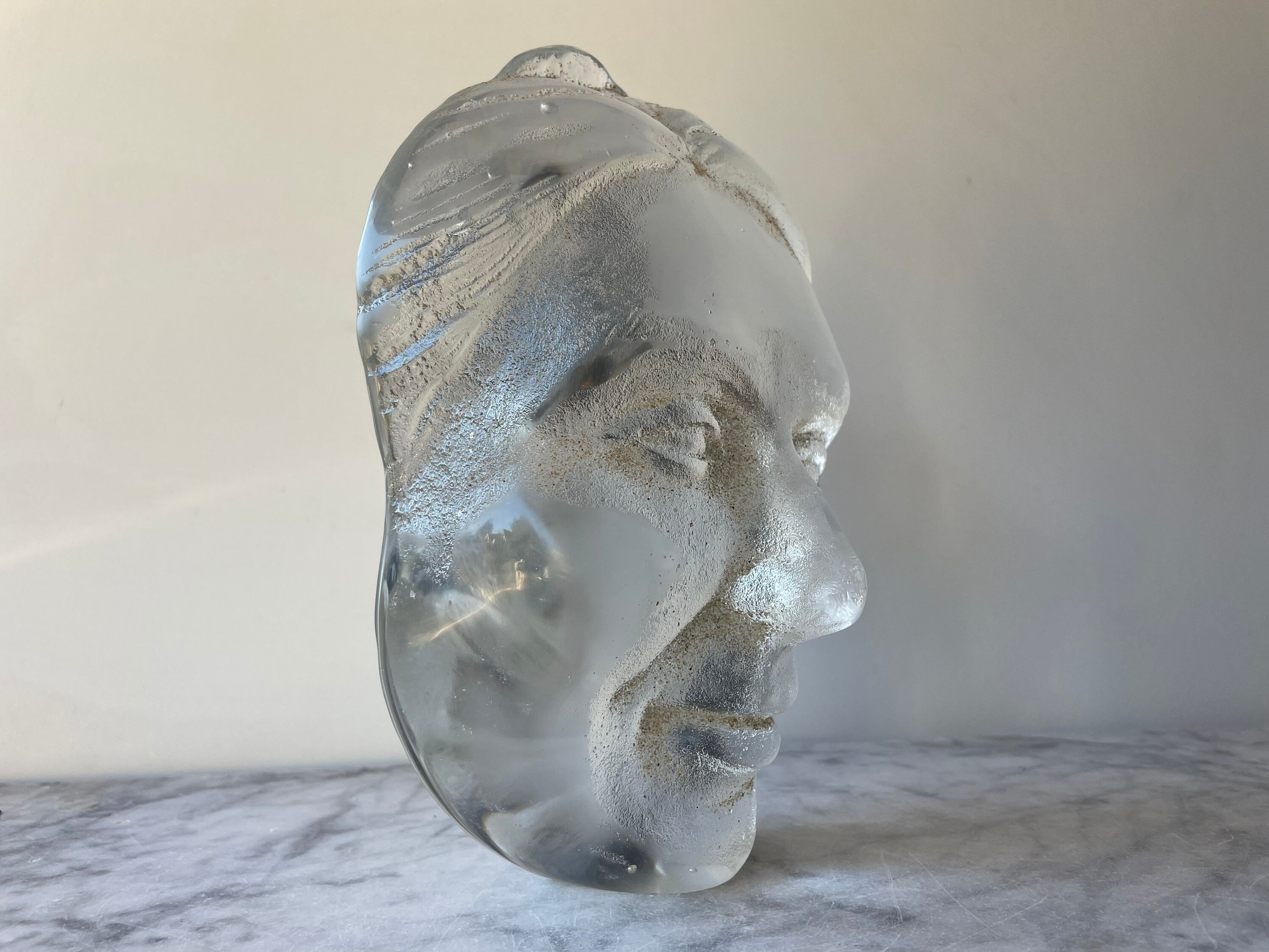 Glass Face Optical Art, Polished Lens Like Sand Cast Head Sculpture ...