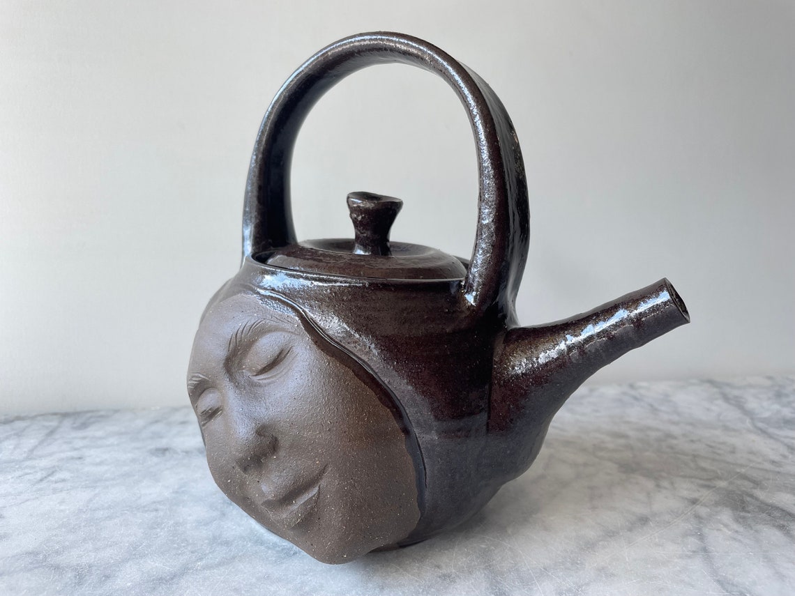 Teapot Face Sculpture Art Pottery Brown Stoneware Dream Vessel Surreal ...