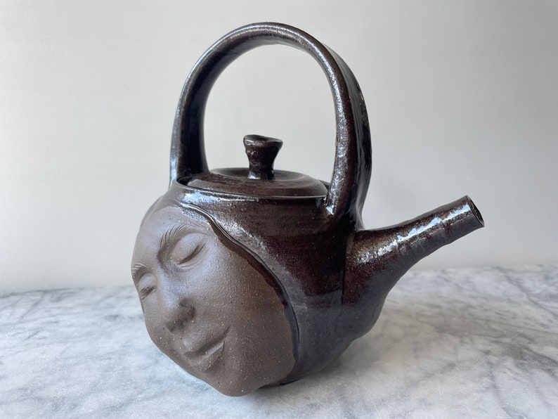 Teapot Face Sculpture Art Pottery Brown Stoneware Dream Vessel Surreal ...