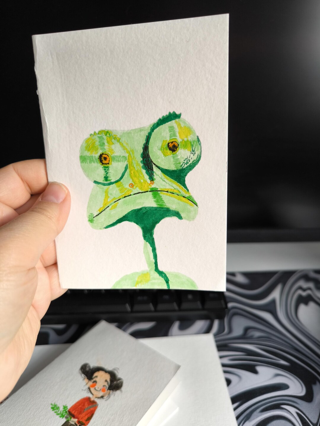 Hand Painted Chameleon Card, Funny Lizard Birthday Card, Cute Reptile ...