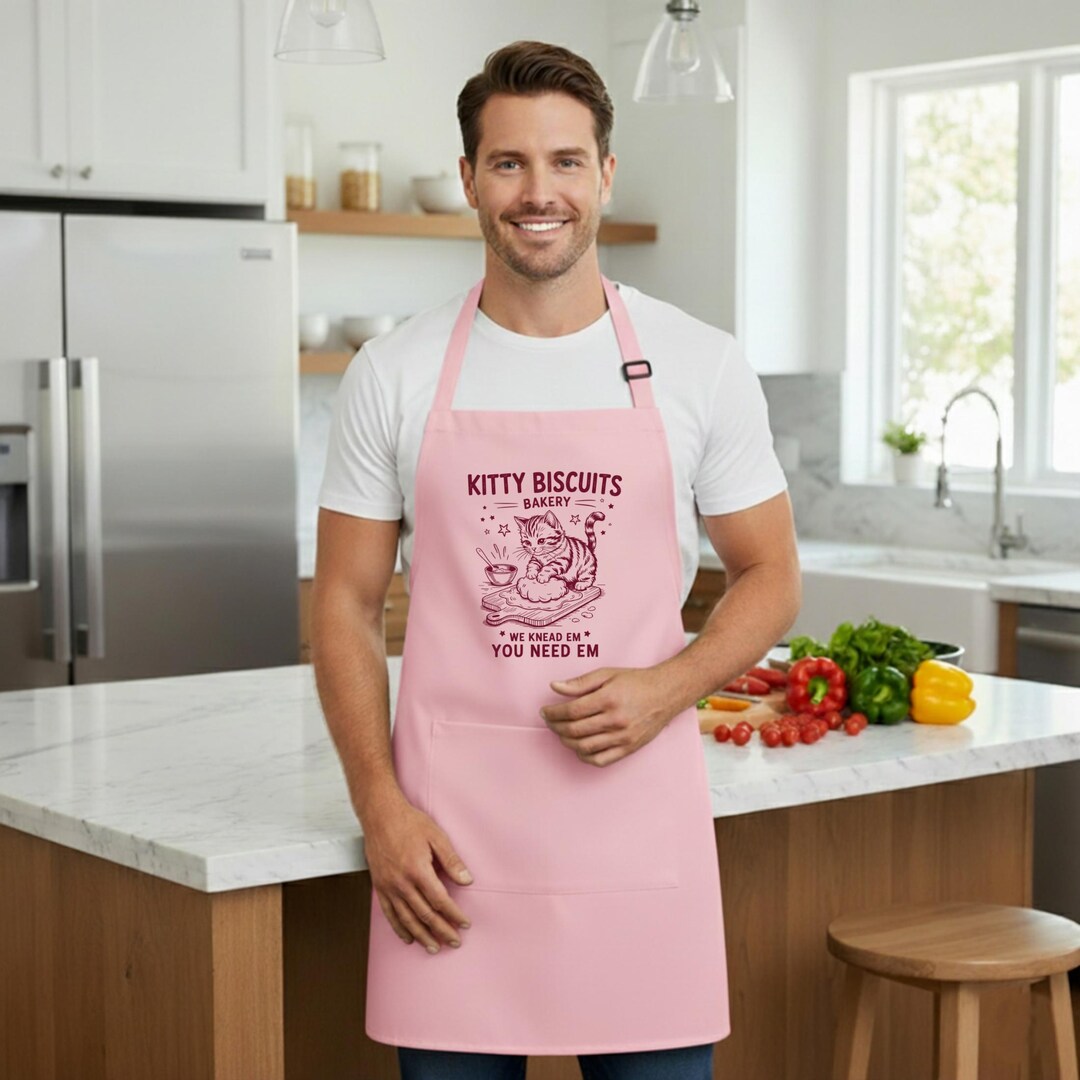 Funny Cat Apron, Kitty Biscuits Bakery, We Knead ’em You Need ’em Cat ...
