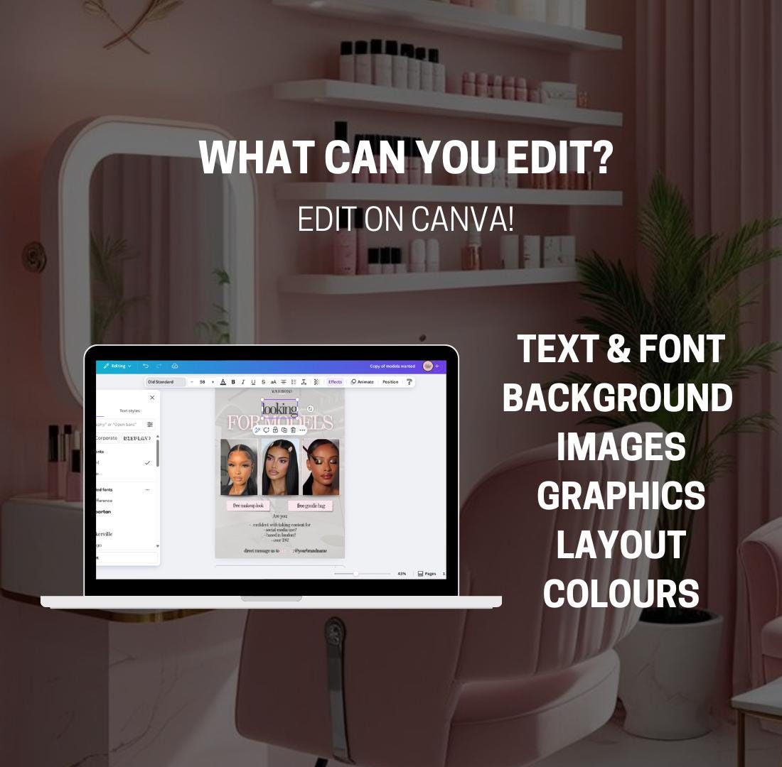 Editable Models Wanted Flyer Template | MUA Canva Beauty Business Flyer ...