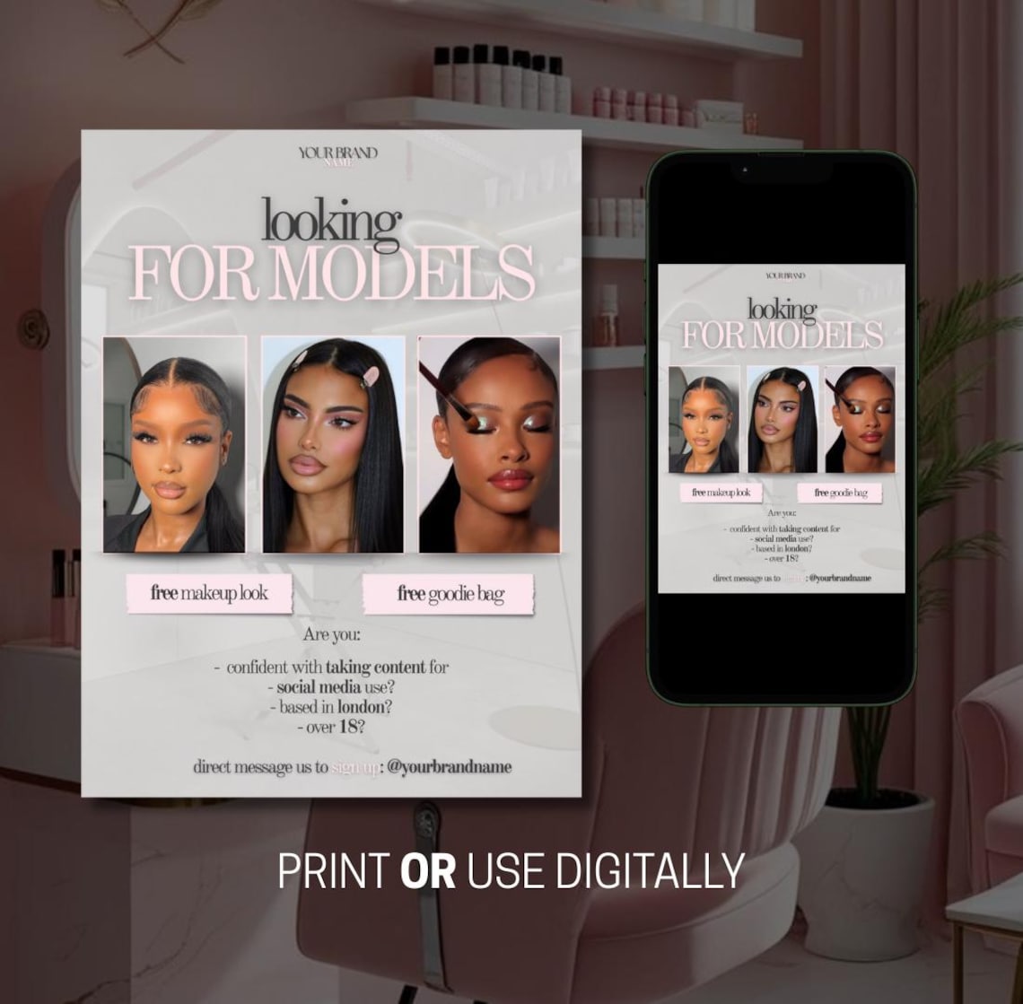 Editable Models Wanted Flyer Template | MUA Canva Beauty Business Flyer ...