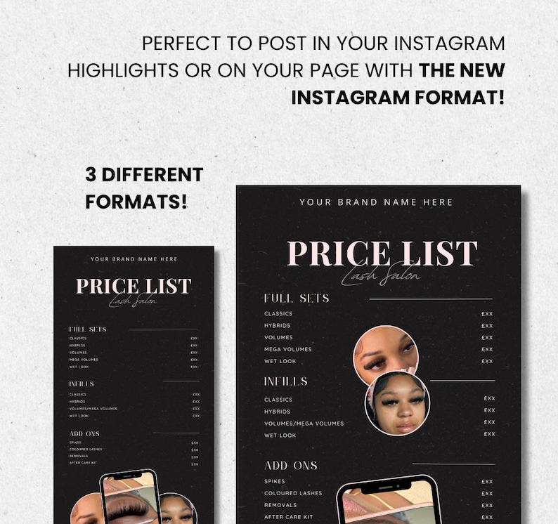 Lash Tech Pricelist Template Bundle | Editable Instagram Story Template ...