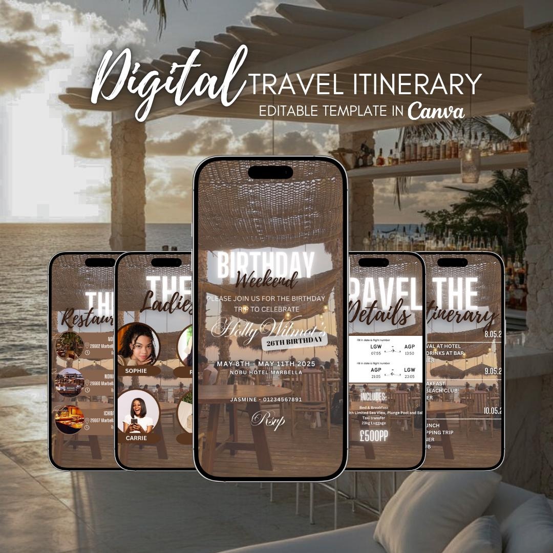 Digital Travel Itinerary, Itinerary Template Canva, Trip Schedule ...