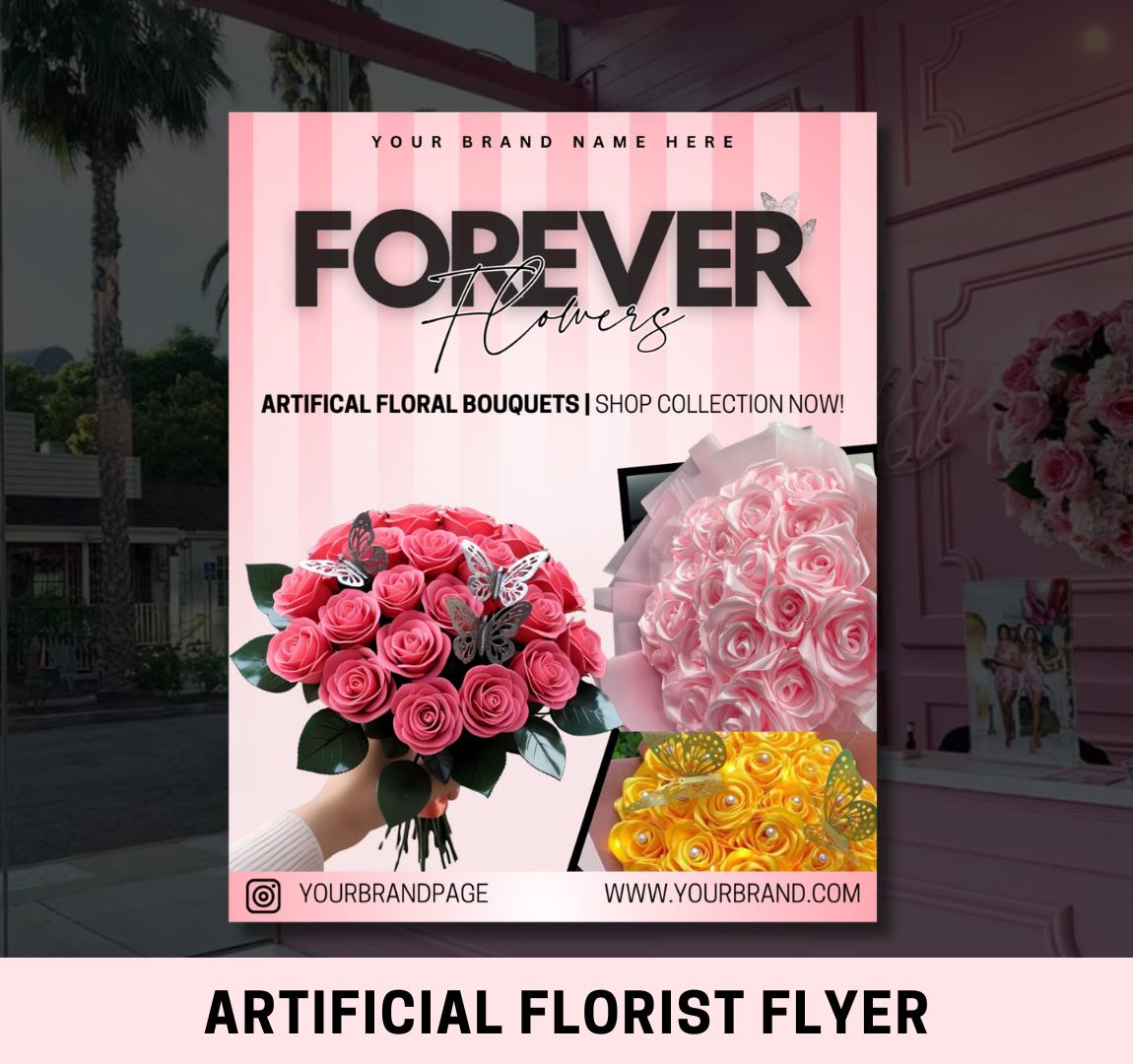 Editable Florist Flyer Canva Template | Artificial Flowers Flyer ...