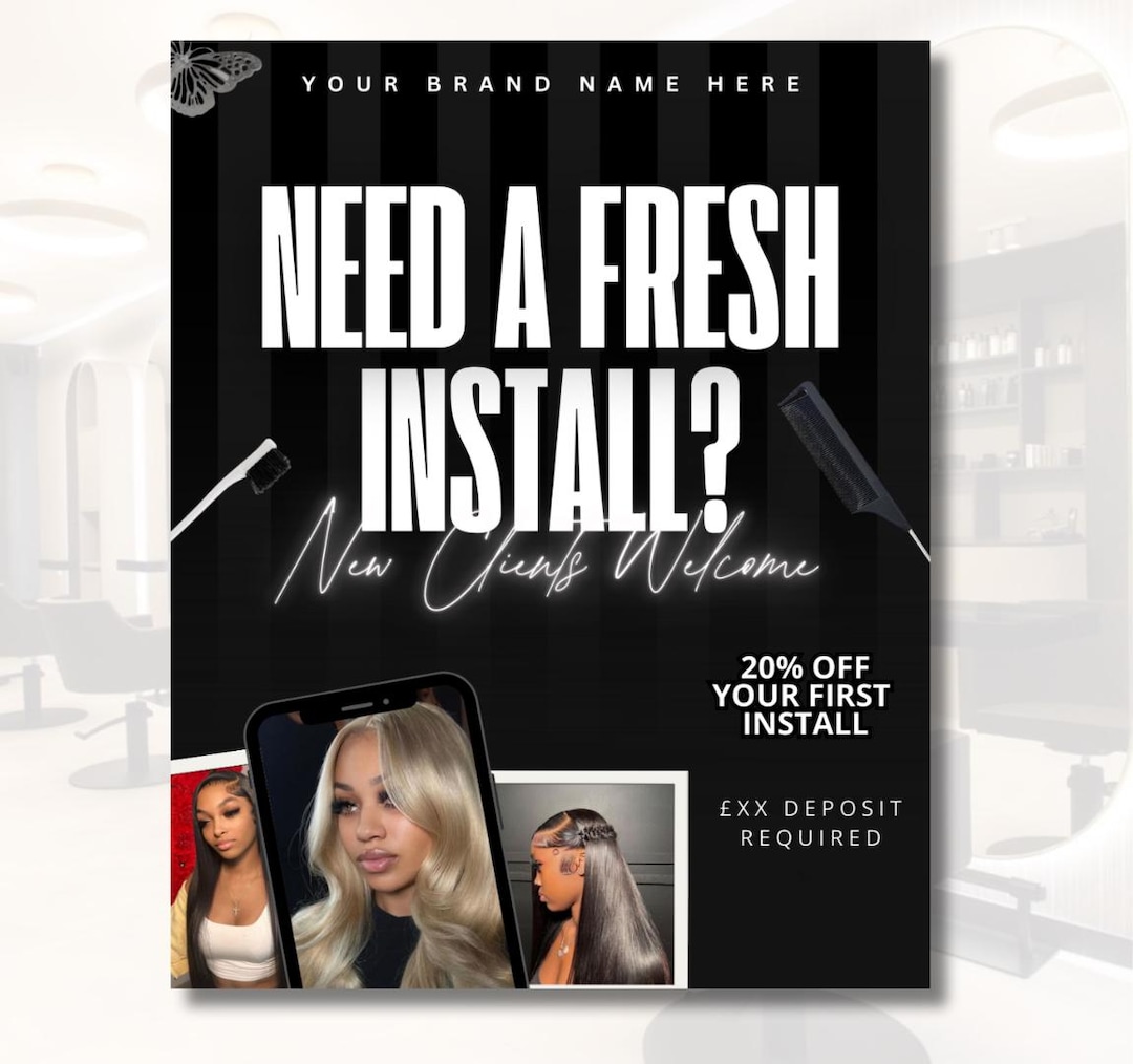 Wig Install New Client Flyer Template, Hair Appointment, DIY, Booking ...