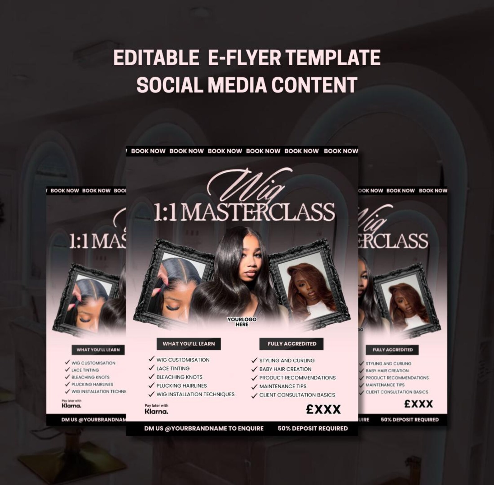 Wig Masterclass Editable Flyer Template | Hairstylist Wig Install 1:1 ...