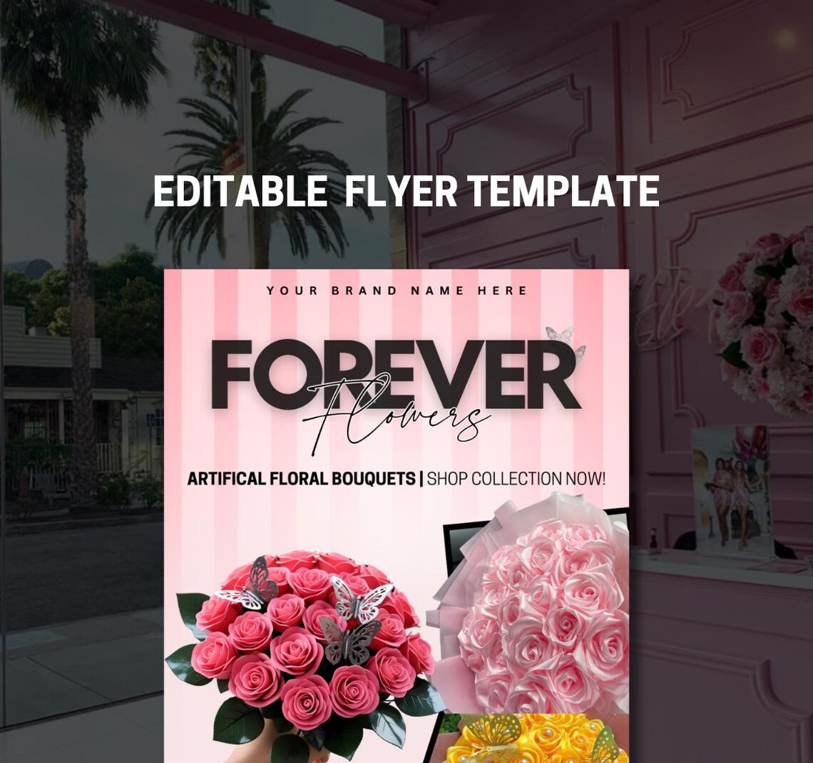 Editable Florist Flyer Canva Template | Artificial Flowers Flyer ...