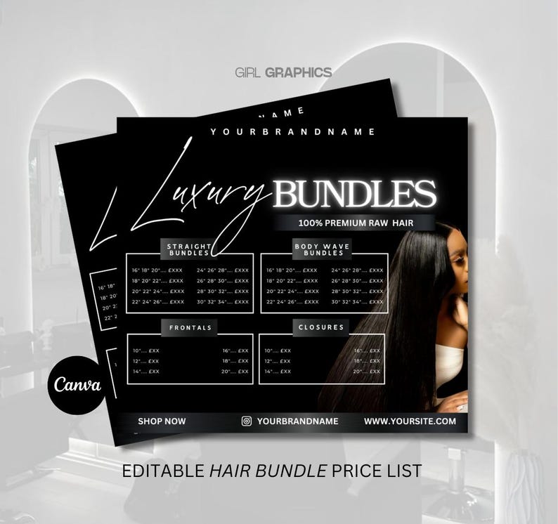 Hair Bundles Price List Flyer Template | Editable in Canva | Printable ...