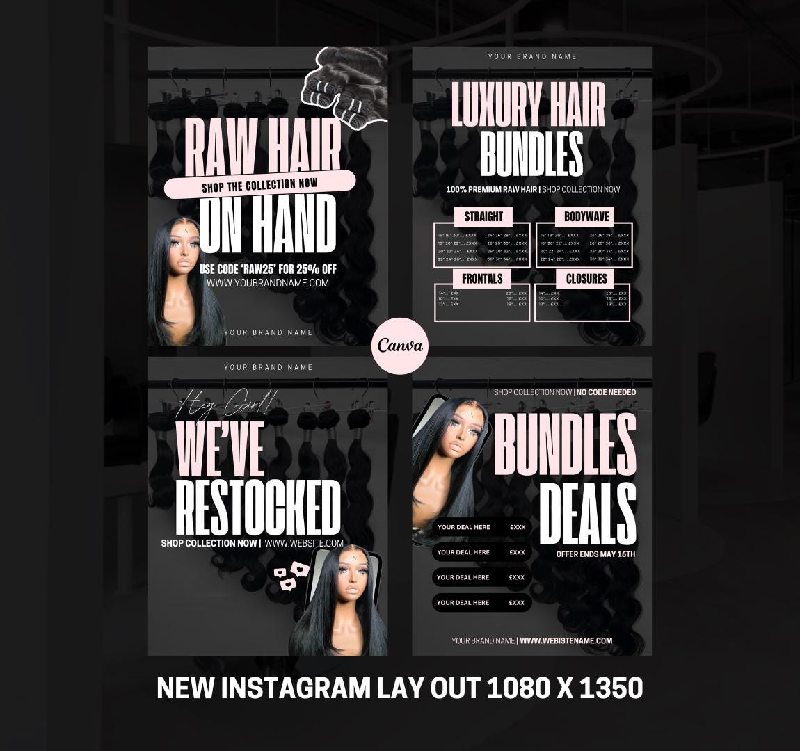 Hair Bundles Flyer Template Bundle | Editable on Canva | DIY | Hair ...
