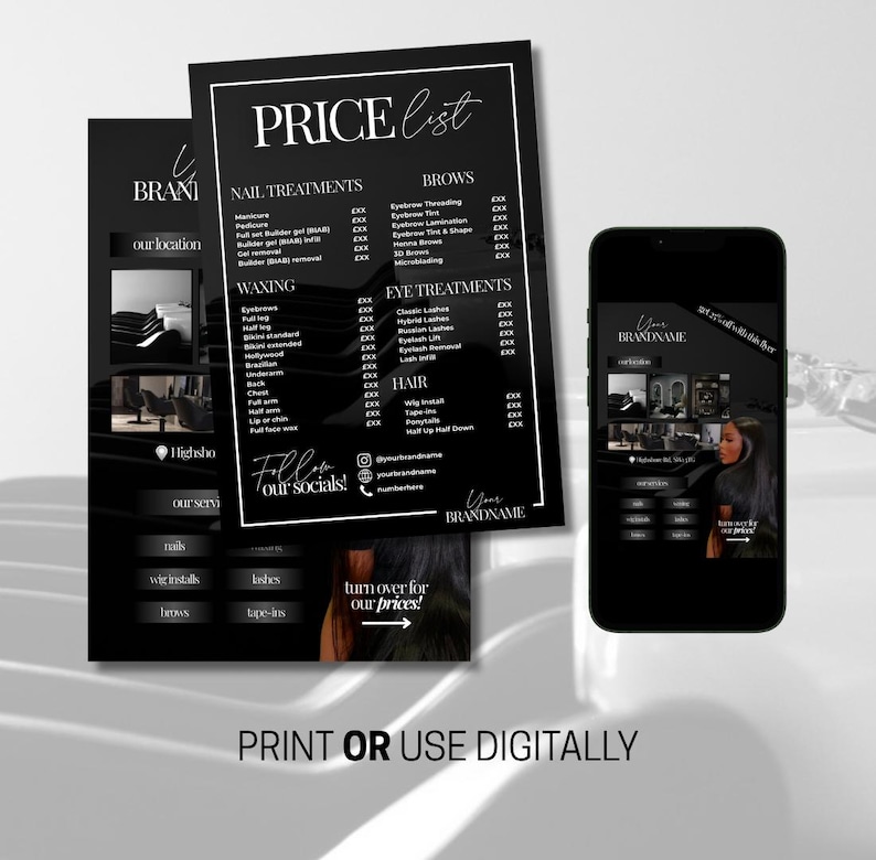 Editable Pricelist Flyer Template | Beauty Hair Salon Prices Menu ...