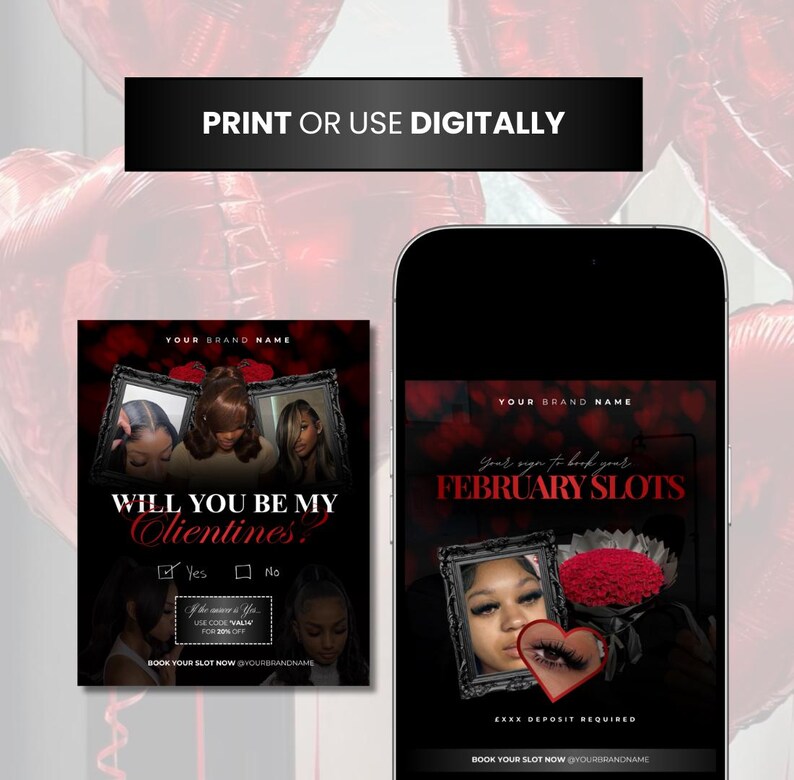 DIY Editable February Booking Flyer Templates | Valentine’s Day Beauty ...