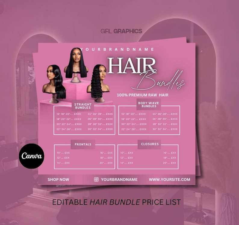 DIY Hair Bundles Price List Template, Editable on Canva, Hairstylist ...