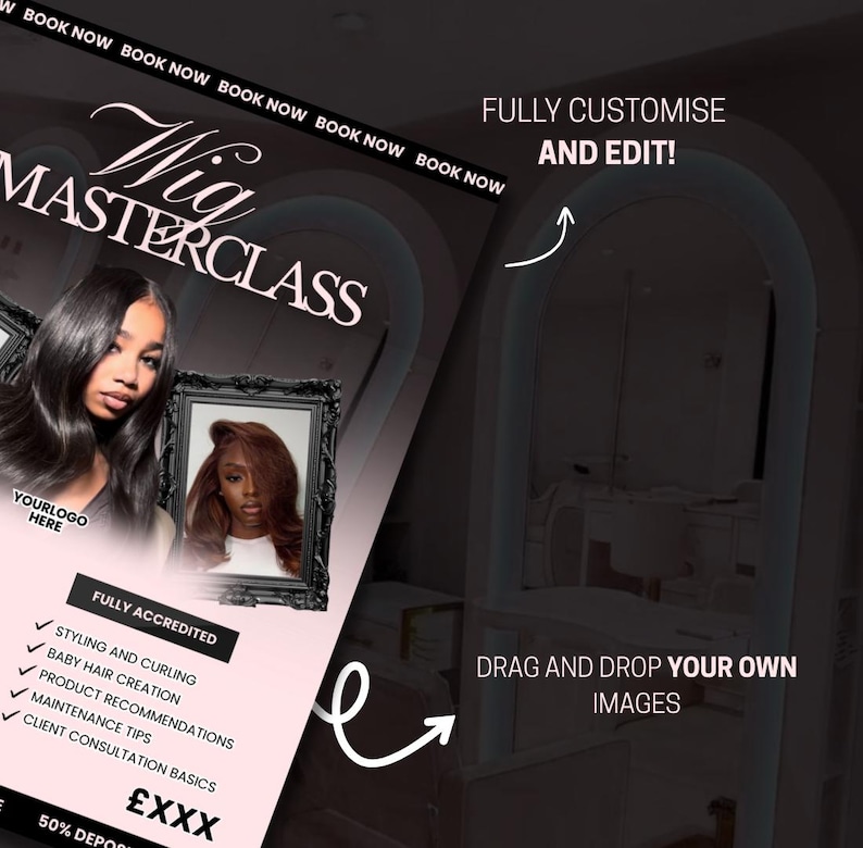 Wig Masterclass Editable Flyer Template | Hairstylist Wig Install 1:1 Promo Post | Training ...