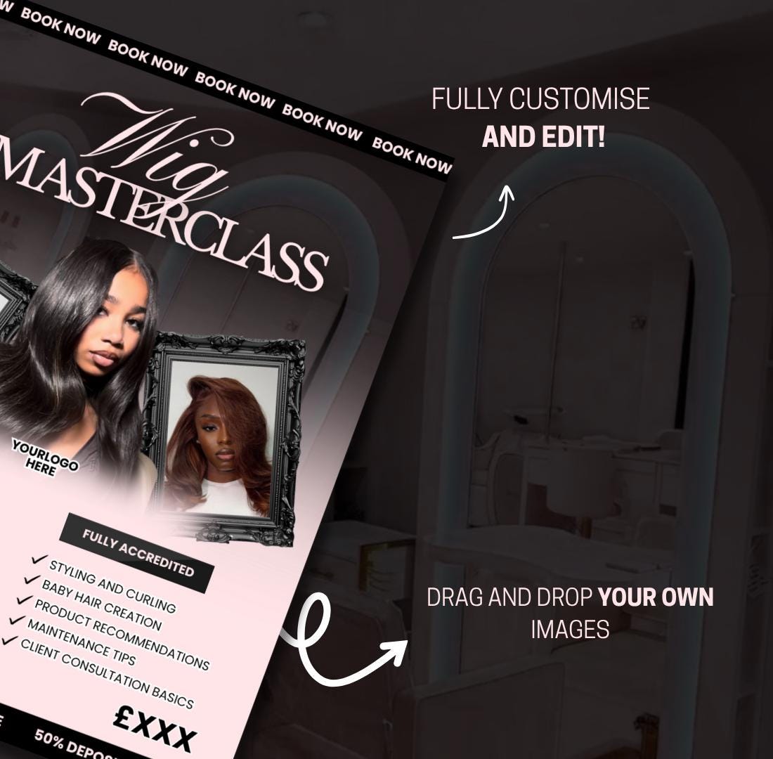 Wig Masterclass Editable Flyer Template | Hairstylist Wig Install 1:1 ...