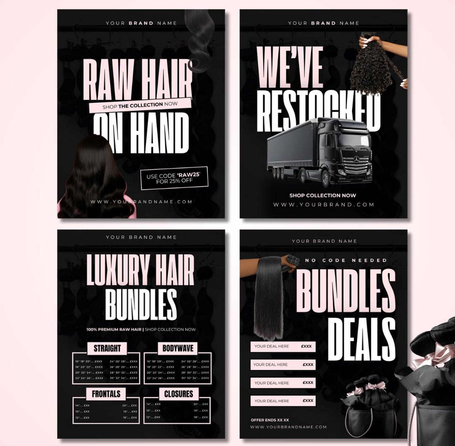 Hair Bundles Flyer Template Bundle | Editable on Canva | DIY | Hair ...
