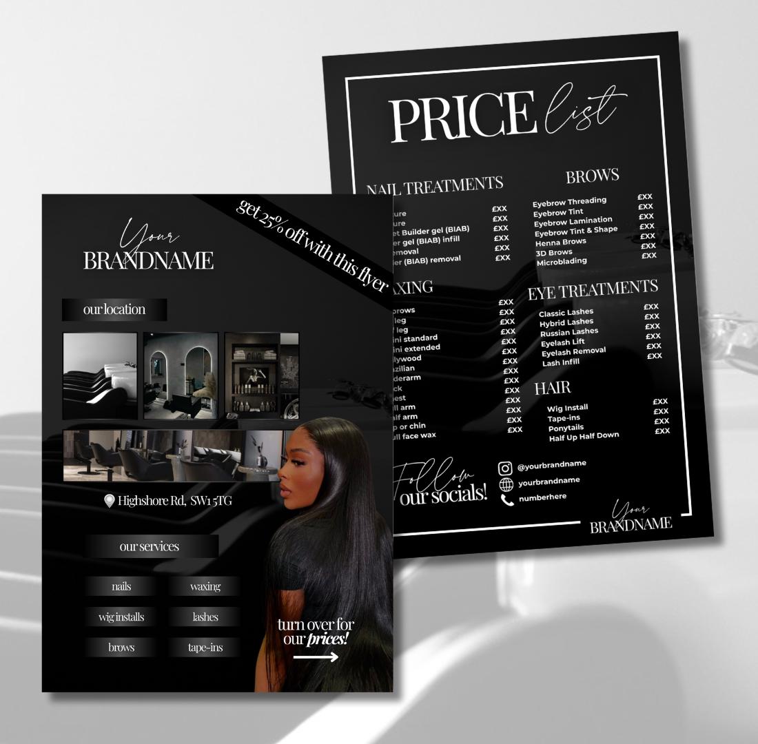 Editable Pricelist Flyer Template | Beauty Hair Salon Prices Menu ...