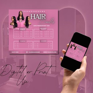 DIY Hair Bundles Price List Template, Editable on Canva, Hairstylist ...
