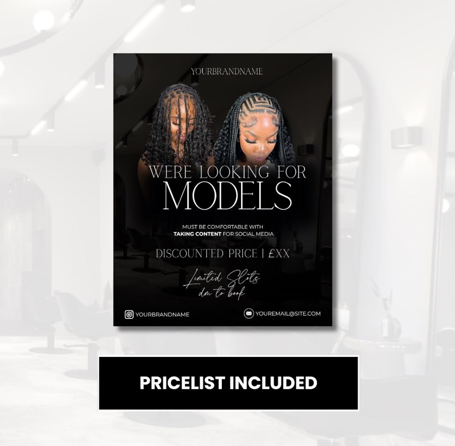 Hairstylist Model Search Flyer Template | Looking for Models Flyer ...