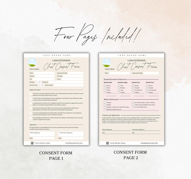 Lash Tech Client Consent Form Template Bundle, Editable Canva ...
