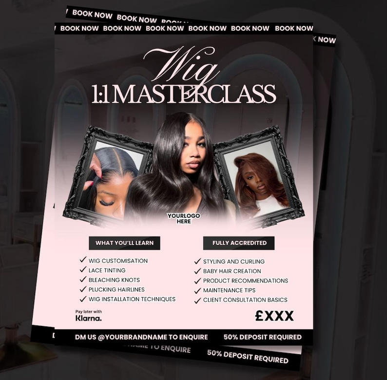 Wig Masterclass Editable Flyer Template | Hairstylist Wig Install 1:1 ...