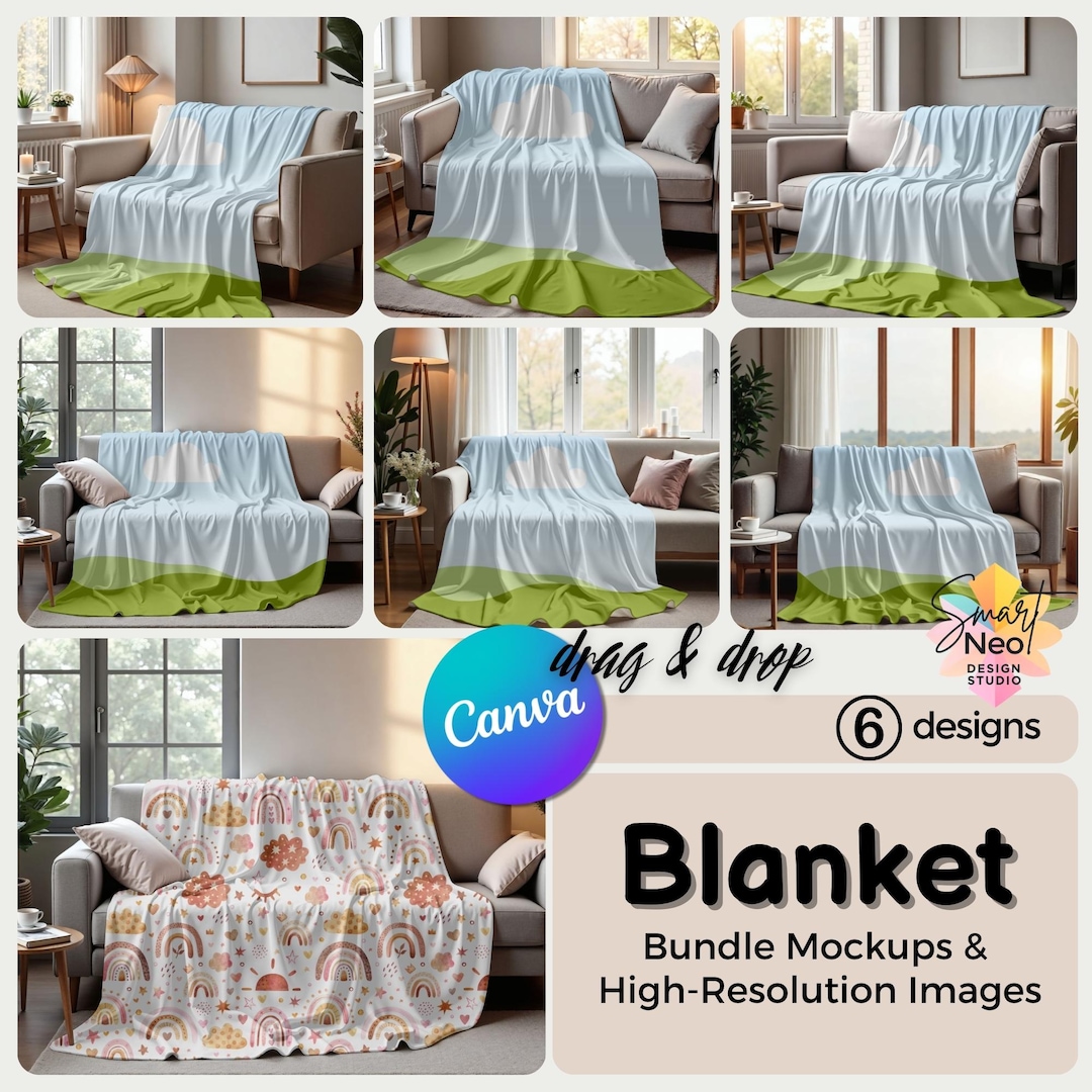 Blanket Mockup Bundle | Canva Mockup | Blanket Mockup | Mockup Blankets ...