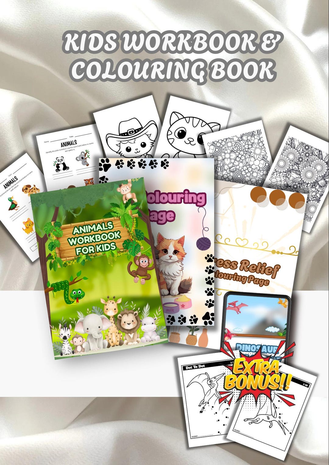 Animal Workbook for Kids | Cat Colouring Book | Stress Relief Colouring ...