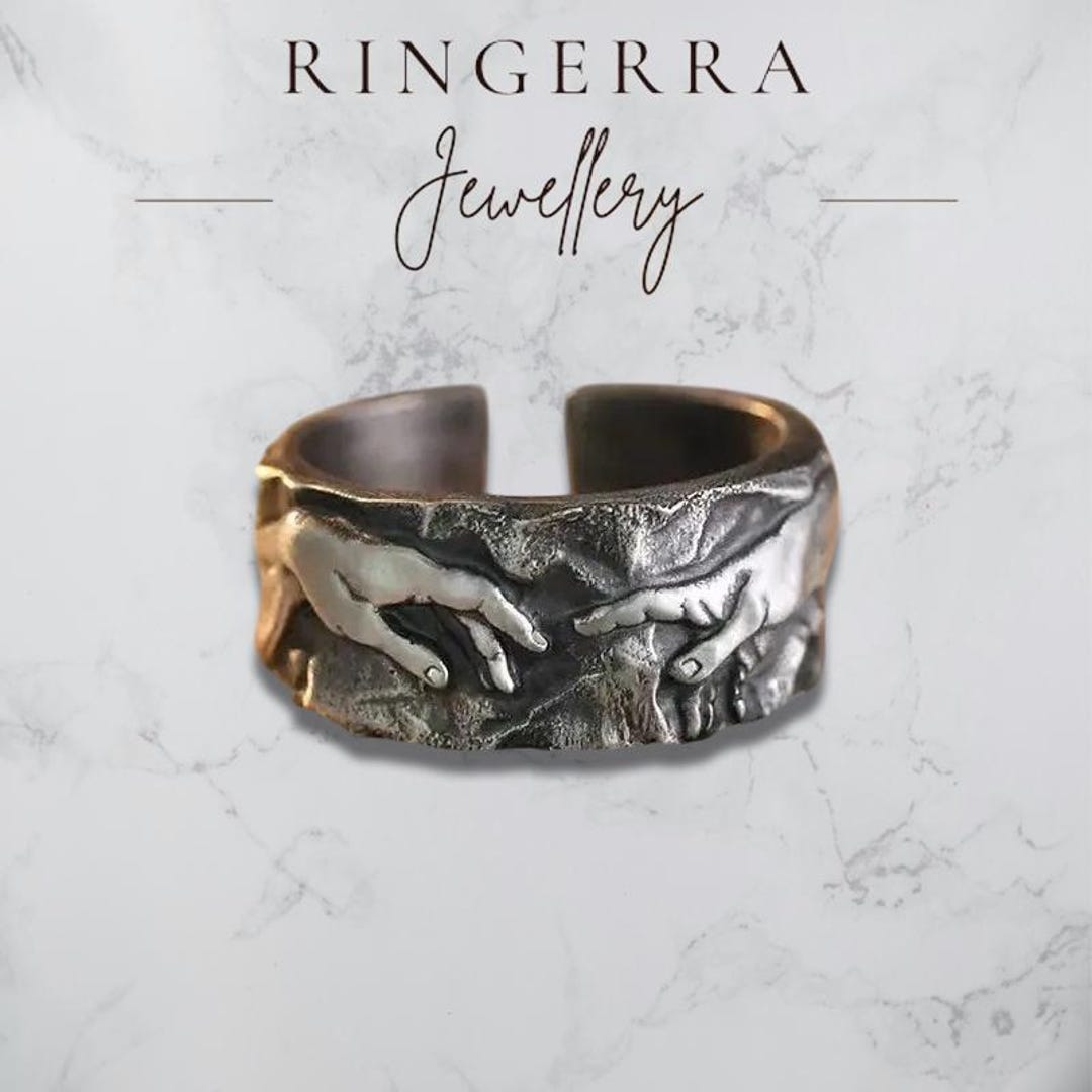 The Creation of Adam Ring, Hand of God Ring, Religious Ring, Adjustable ...