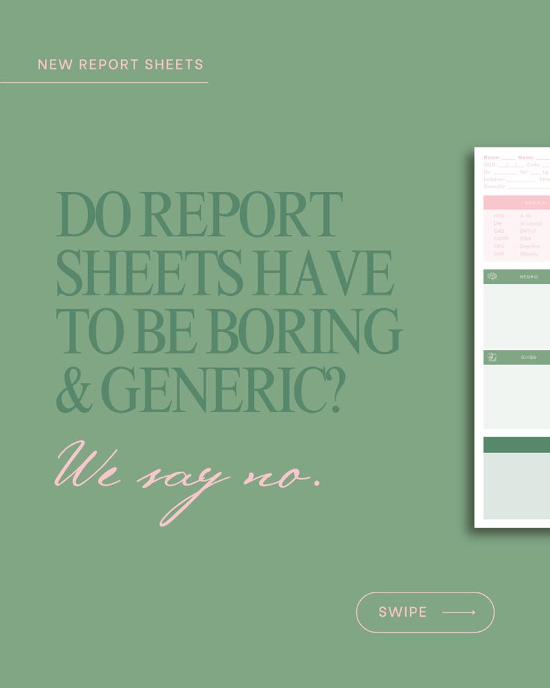 Nursing Report Sheets Nurse Brain Sheet | Printable Digital Download ...