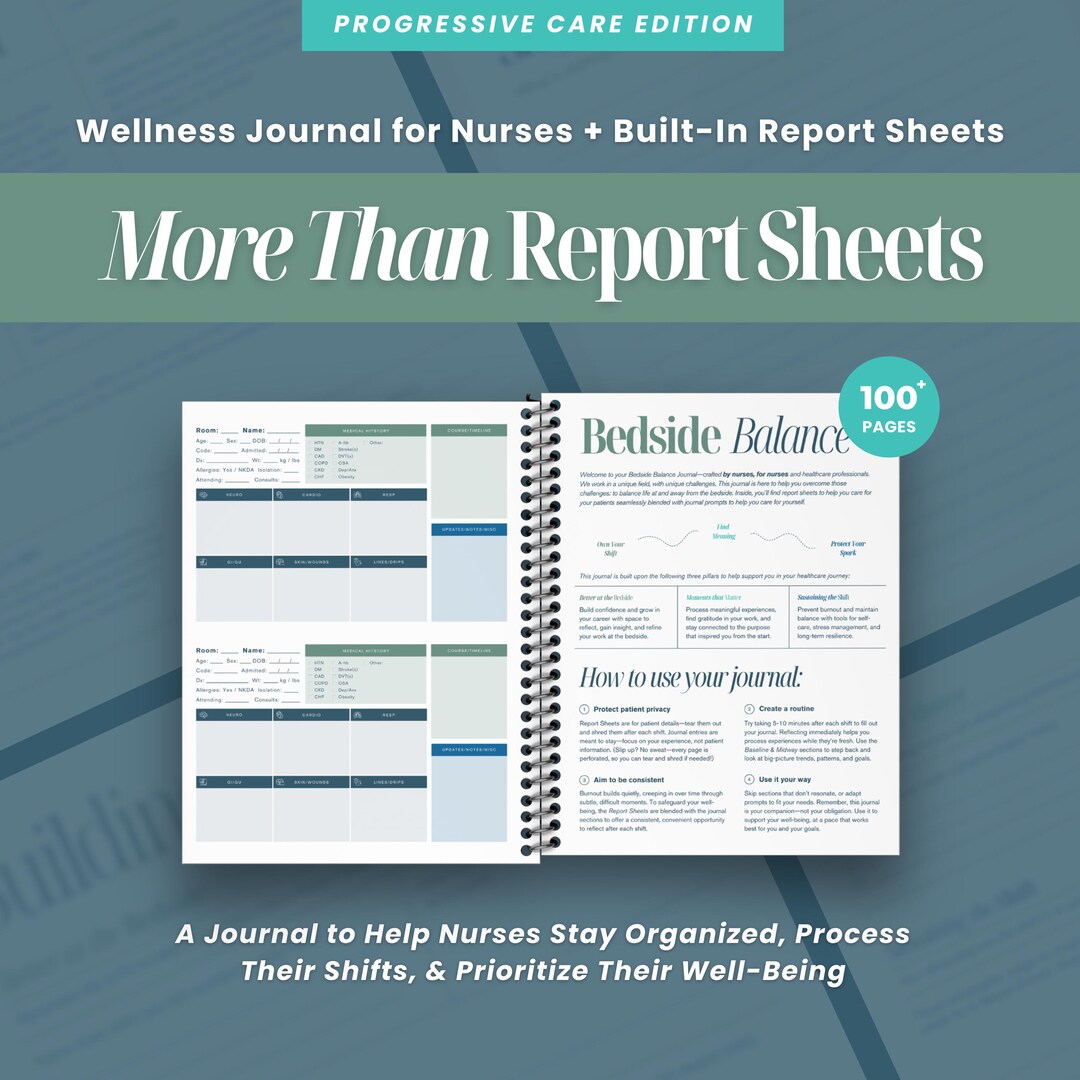 Nurse Wellness Journal & Report Sheets | Bedside Balance Journal ...