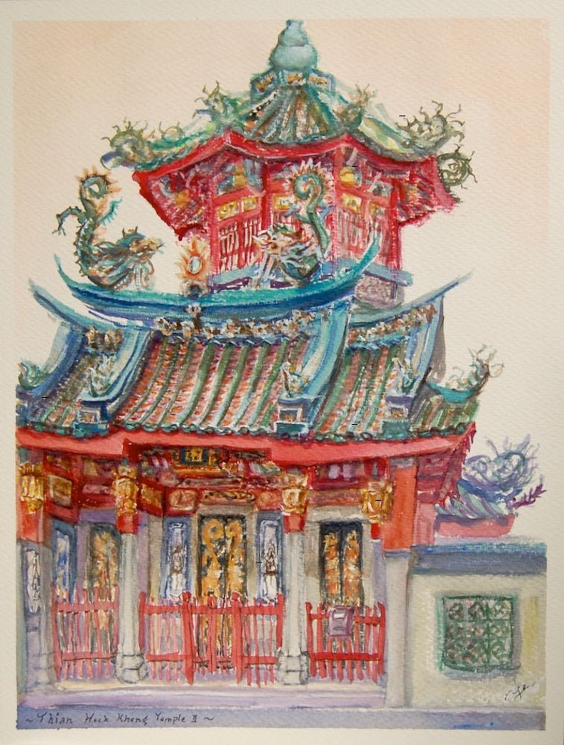 Singapore Chinese Temple Painting Art, Original Watercolor ...
