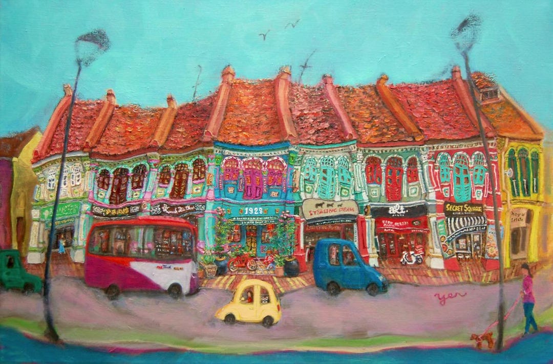 Singapore Katong Peranakan Shophouses Landscape Oil Painting - City ...