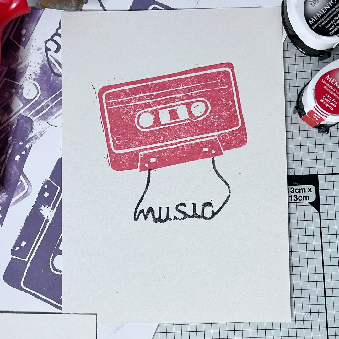 Mix Tape Linocut Print, DJ Gift Cassette Tape A5 Print, Ideal Music ...