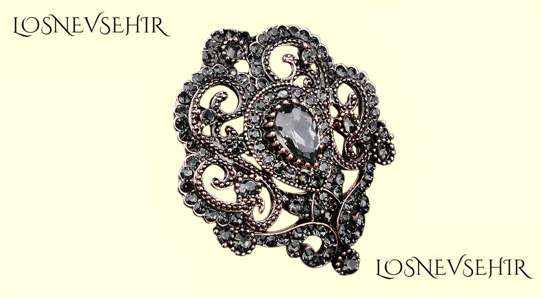 Vintage Ottoman Turkish Bohemia Fancy Brooch,gray Crystal Women Crystal Flower Hijab Pins ...