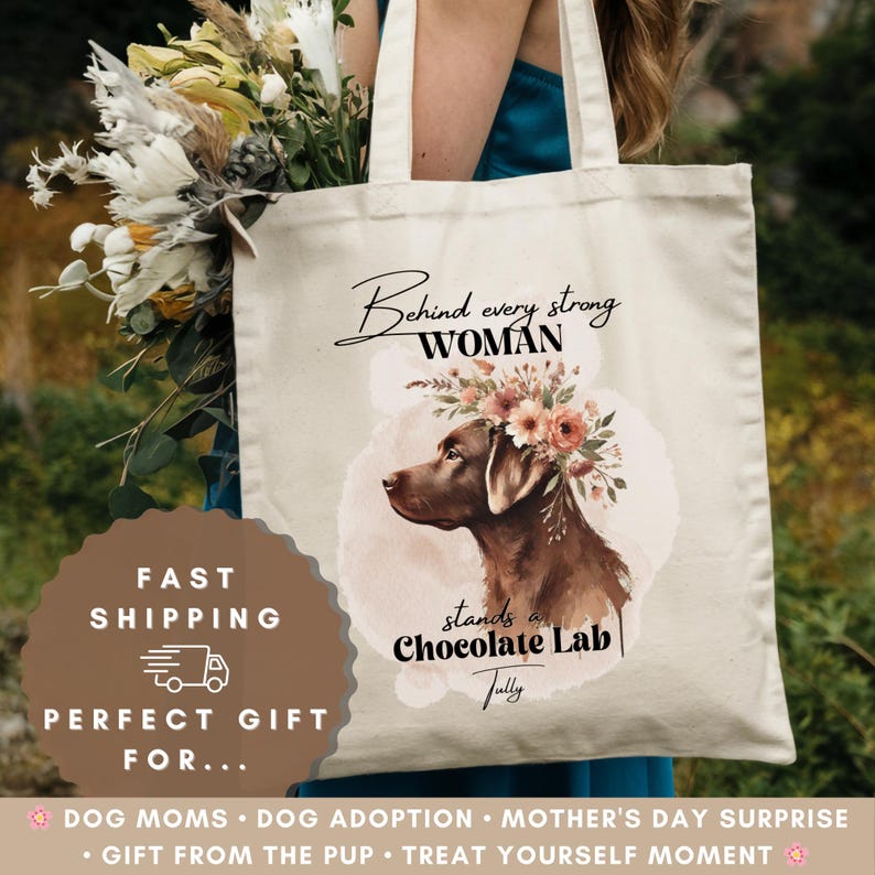 Personalized Chocolate Lab Mom Tote Bag: Watercolor Dog Design - Etsy