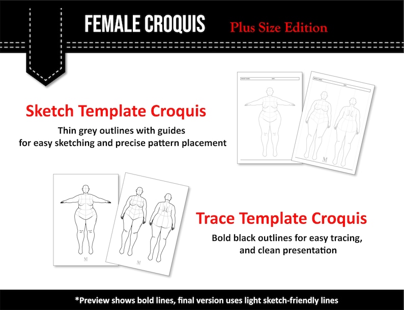 Plus Size Fashion Croquis Template: Curvy Body Figure Sketch (printable ...